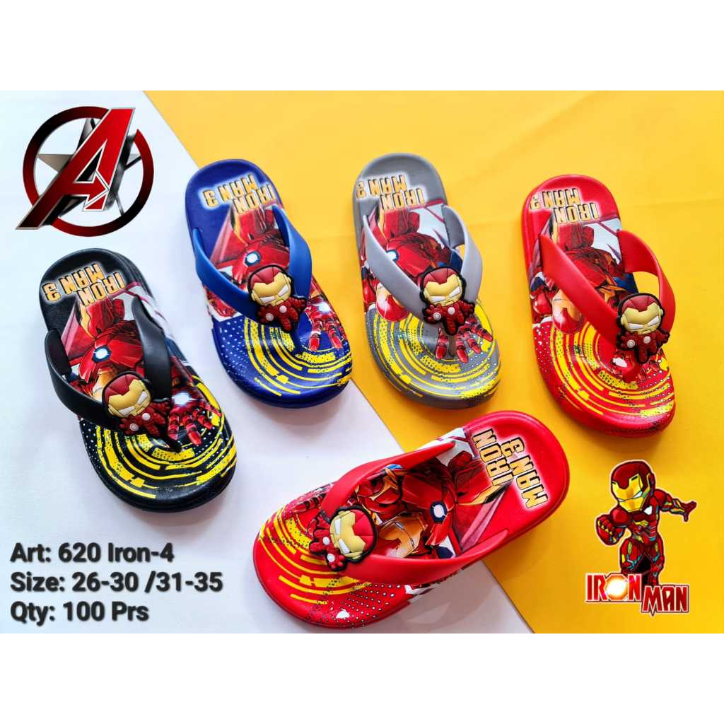 CHILDREN'S SUPERHERO IRON MAN PREMIUM RUBBER Flip-flops 4 620 | Shopee ...