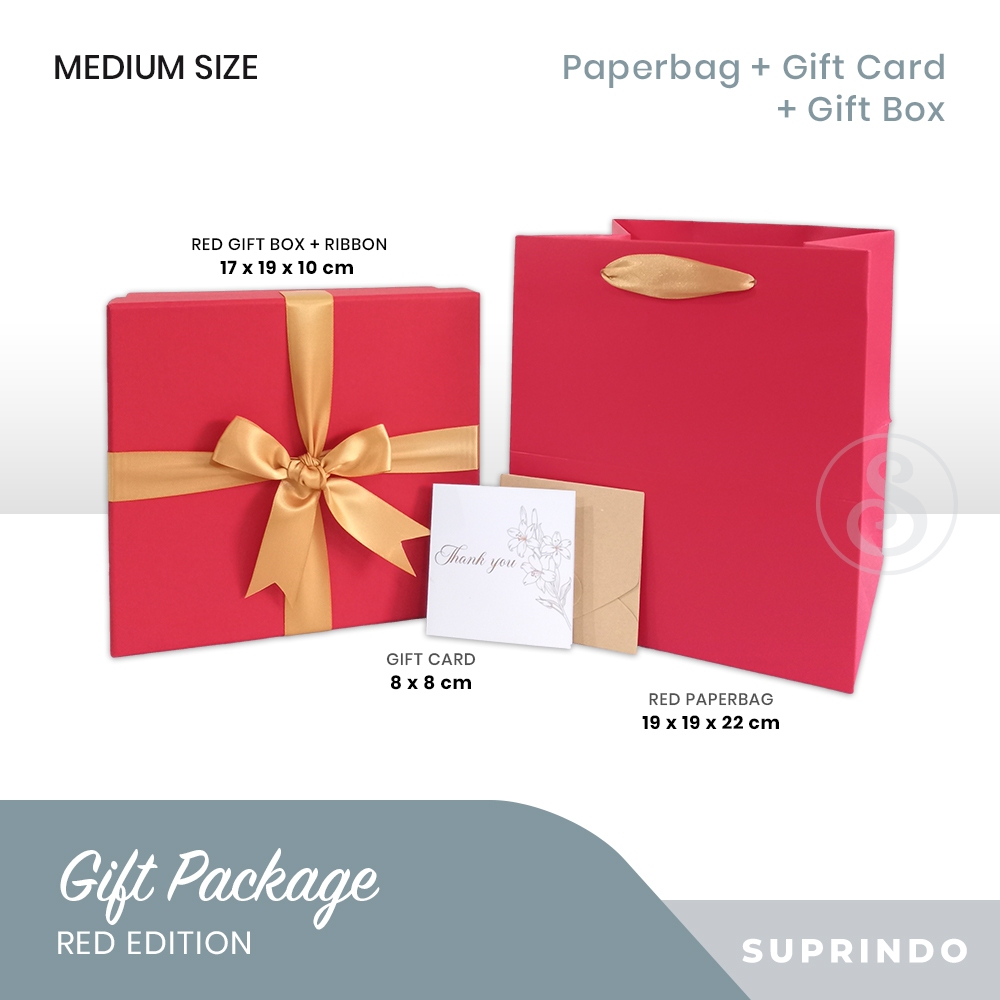 MERAH Premium Gift Set Paper Bag + Gift Box + Greeting Card (17x19x10 ...