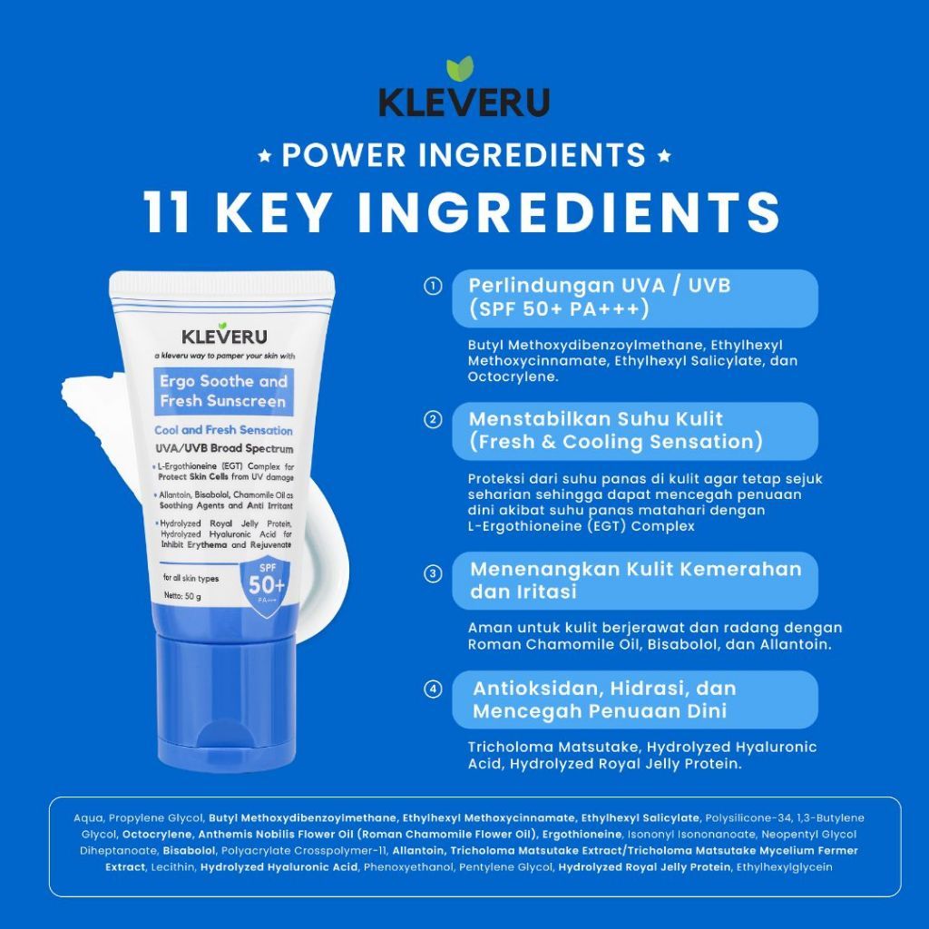 Kleveru Ergo Soothe and Fresh Sunscreen SPF 50+ PA+++ 50G | Shopee ...