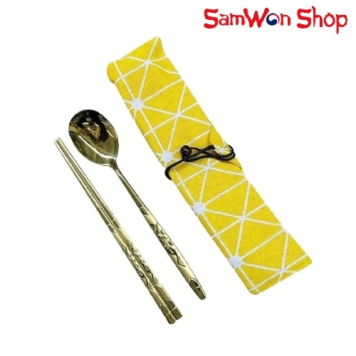 SUJEO KOREAN SPOONS AND CHOPSTICKS (GOLD) - GOLD STAINLESS STEEL ...