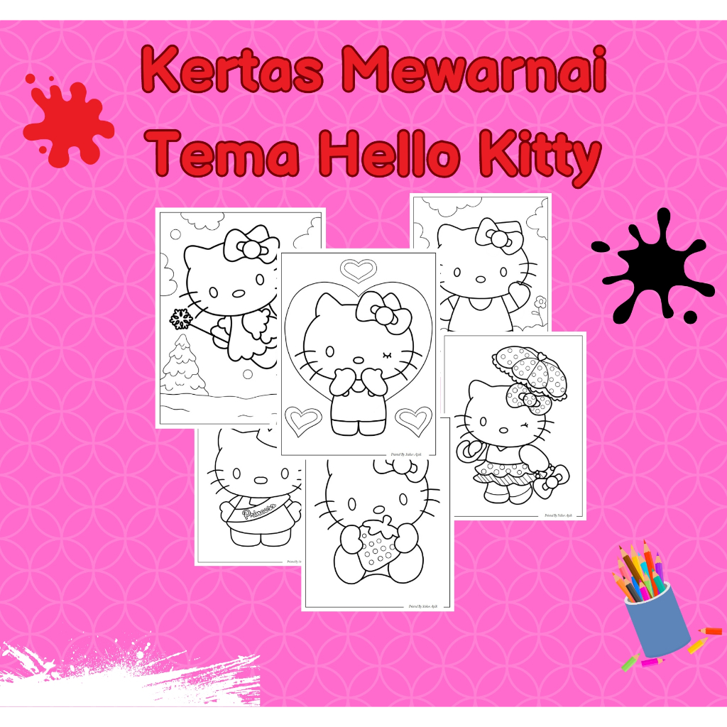 Hello Kitty Theme Coloring Picture Paper Worksheet Coloring Paper ...