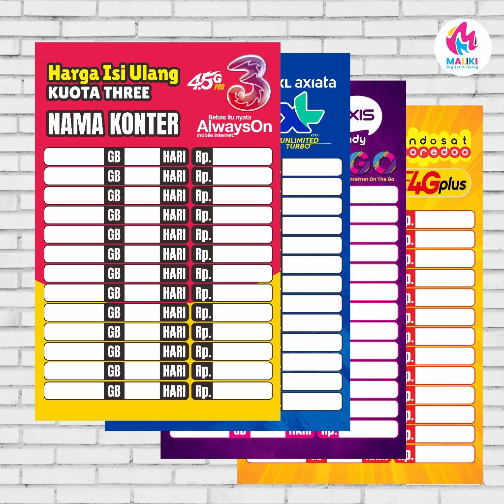 Poster Counter Price List Quota And Data Package Price List (Portrait ...