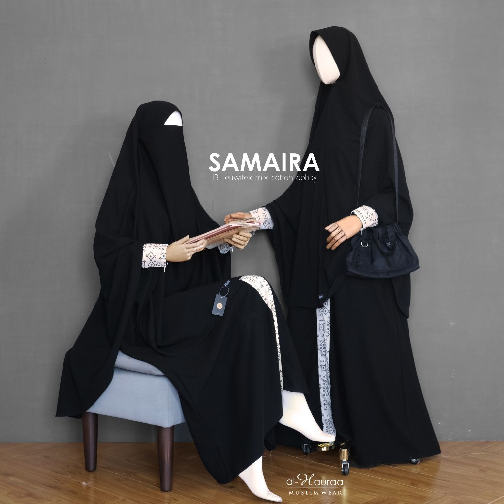 Alhauraa SAMIRA ABAYA MATERIAL LEUWITEX JETBLACK MIX COTTON DOBBY ...