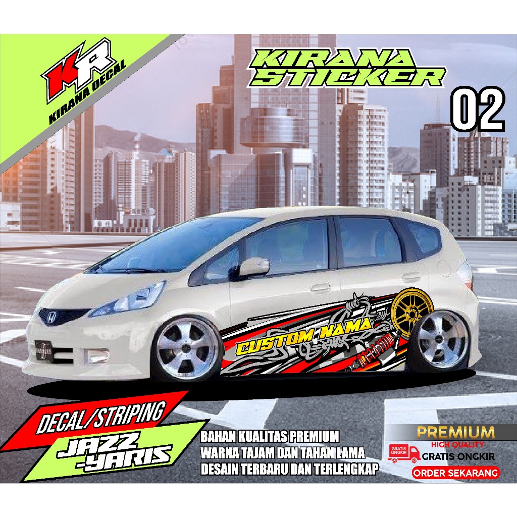 Jazz - Yaris Car Side body Striping Decal Sticker (Free Custom Name ...