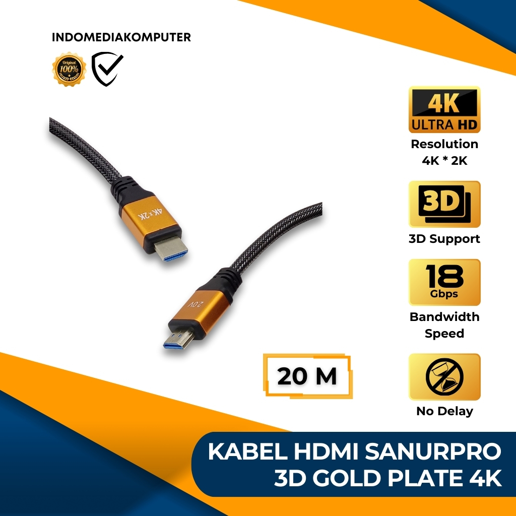 SANURPRO 3D GOLD PLATE 4K 20M HDMI CABLE | Shopee Philippines