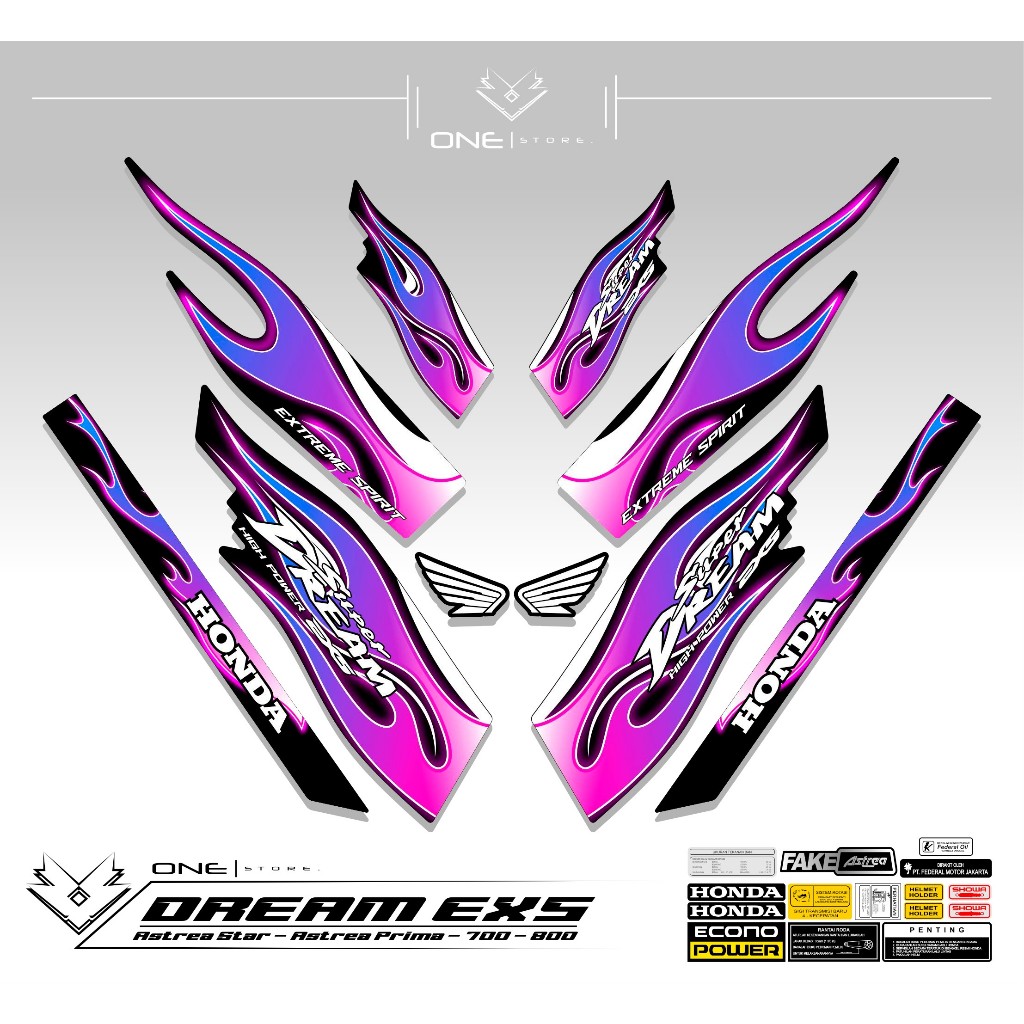 Honda Tiedye Prima Striping Variation Of Premium Fire Motif 3/Sticker ...