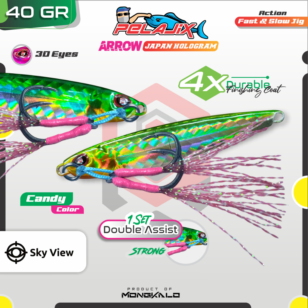 Metal Jig Bait 40 Gram MONGKALO PELAJIX Hologram Arrow 40g 1 Complete Set Single Double Assist ...