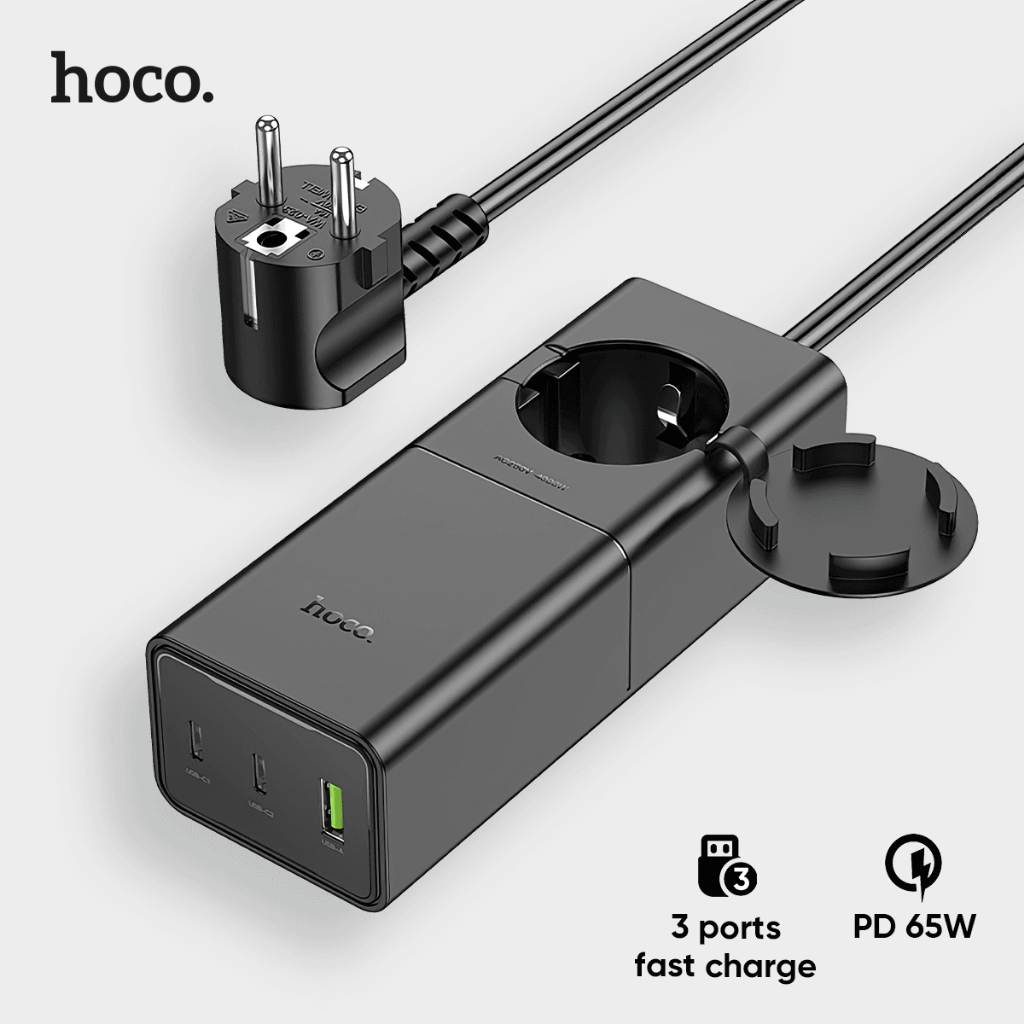 Hoco GaN 65W PD Fast Charger 2 Type-C Ports+USB Port+4000W Power Socket ...