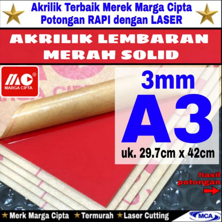 MERAH SOLID RED Acrylic sheet 3mm A3 Acrylic Copyright brand | Shopee ...