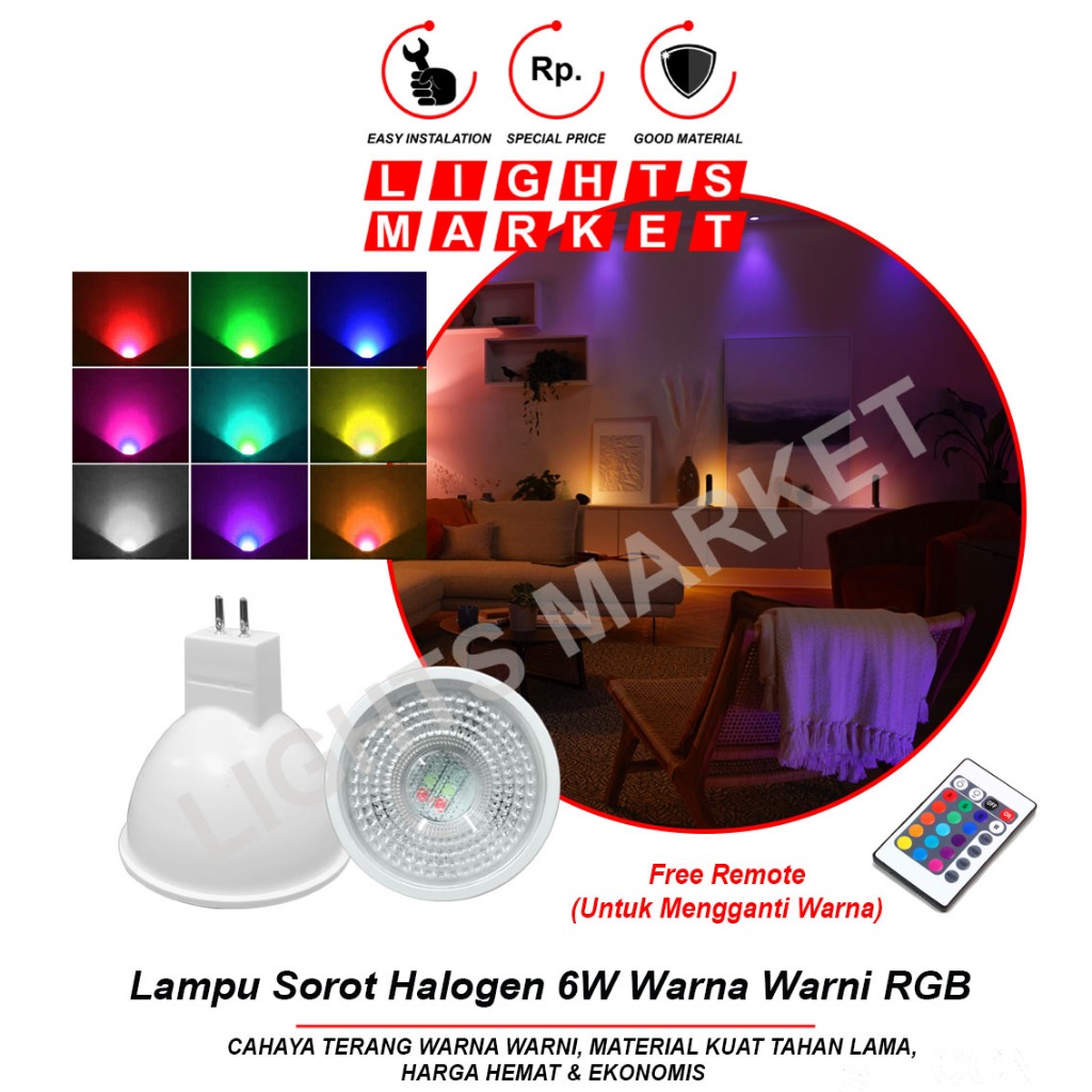 6w Halogen RGB Spotlight Colorful LED Spot Light 6 Watt MR16 Remote ...