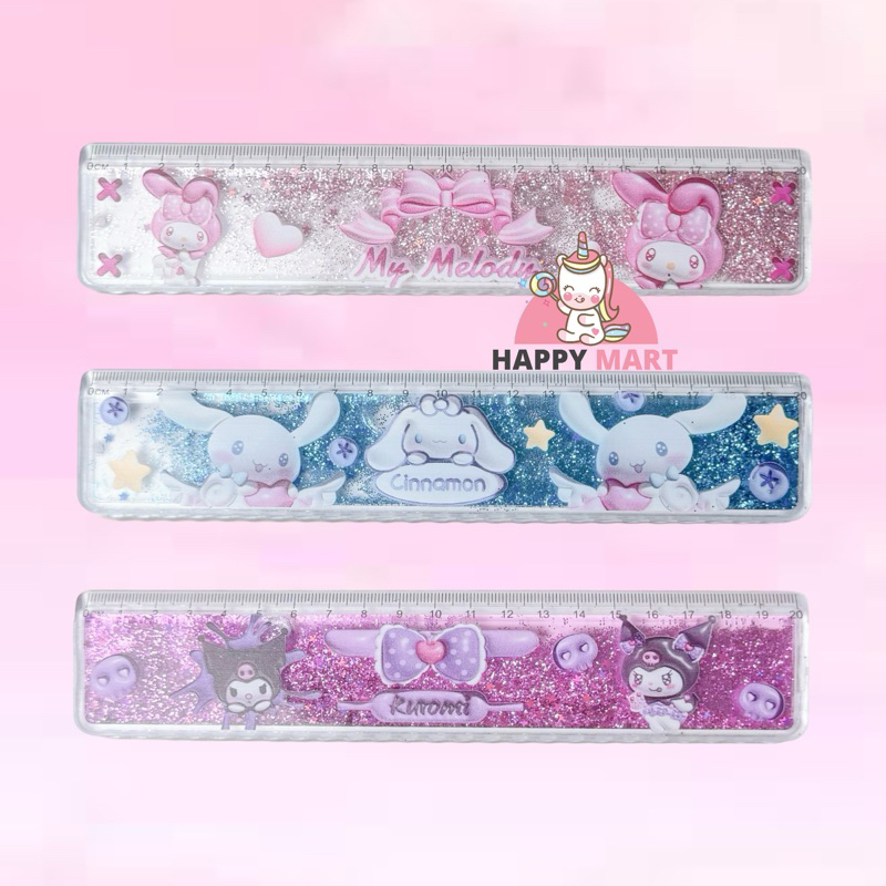 Premium glitter water ruler with sanrio kuromi / melody / cinnamoroll ...
