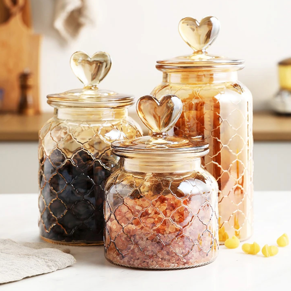 Snack Jar Transparent Round Heart Glass Bottle Jar Multifunctional ...
