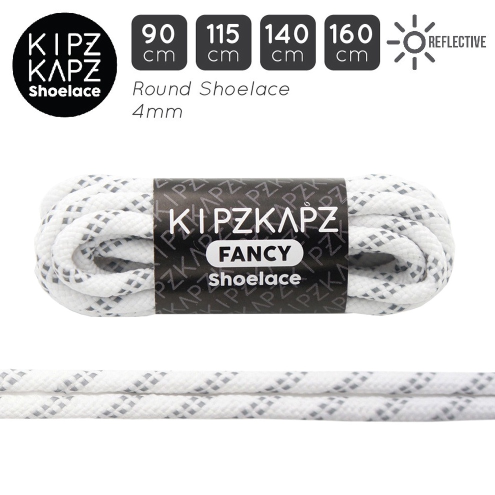 ART T4I KIPZKAPZ ROUND SHOELACE REFLECTIVE MOTIF 4MM XS51 WHITE STRIPES ...