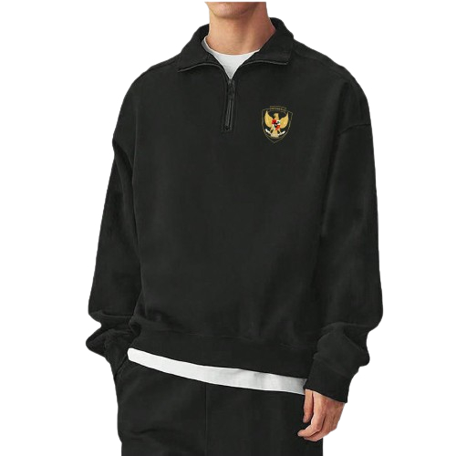 HITAM Premium Black Eagle Logo Half Zip Sweatshirt - Men's Crewneck ...