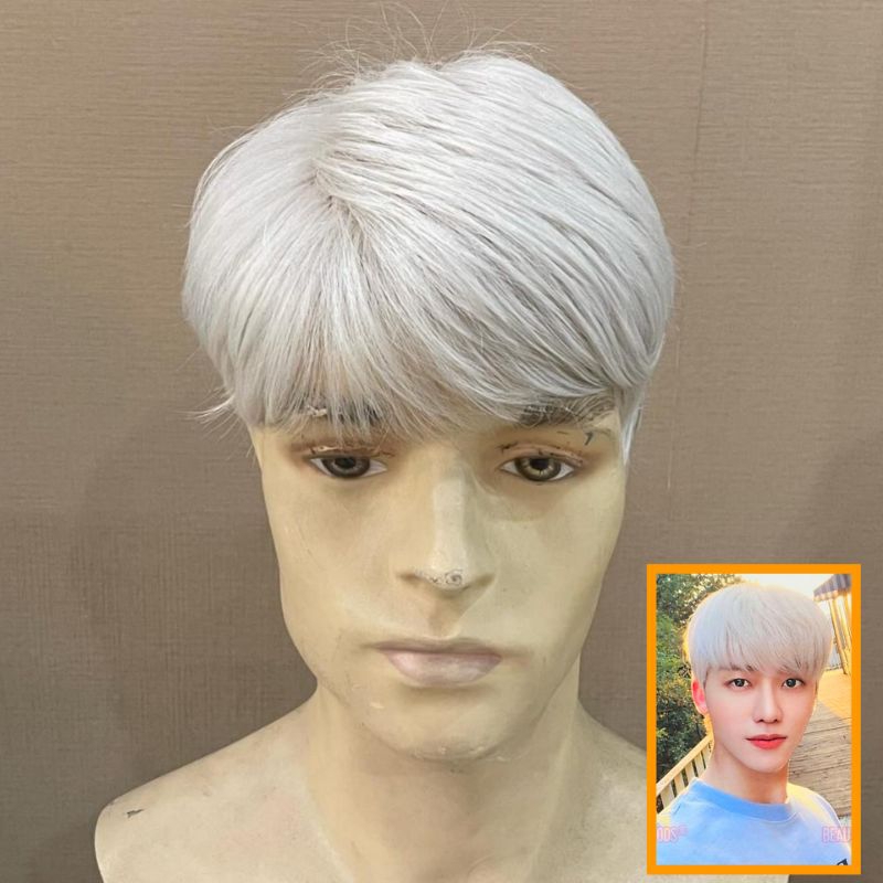 PUTIH Men's Wig Short Side Sempong Hair With Bangs White Gray Natural ...
