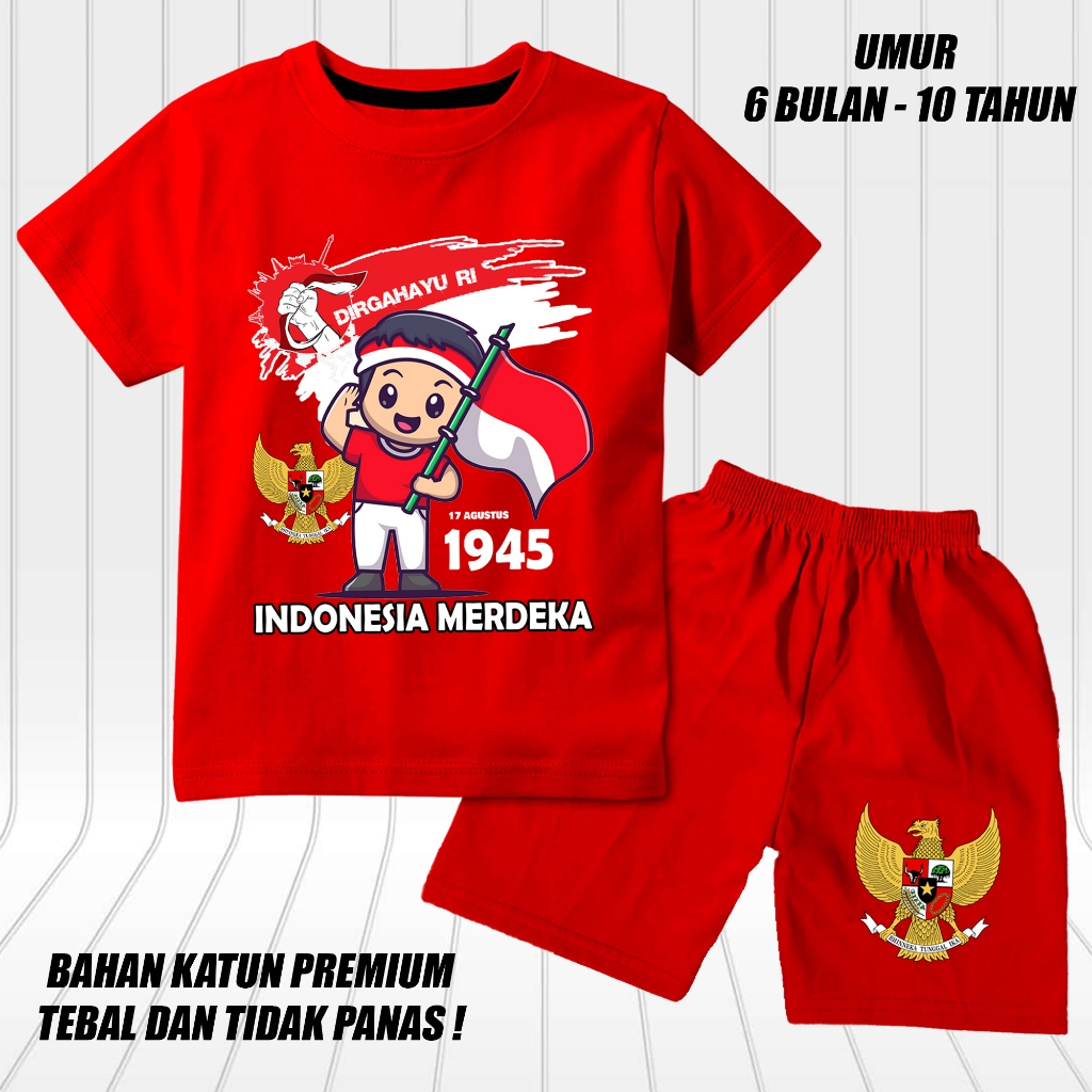 MERAH PUTIH Boys Girls Short Sleeve Suit set Boys Short T-Shirt ...
