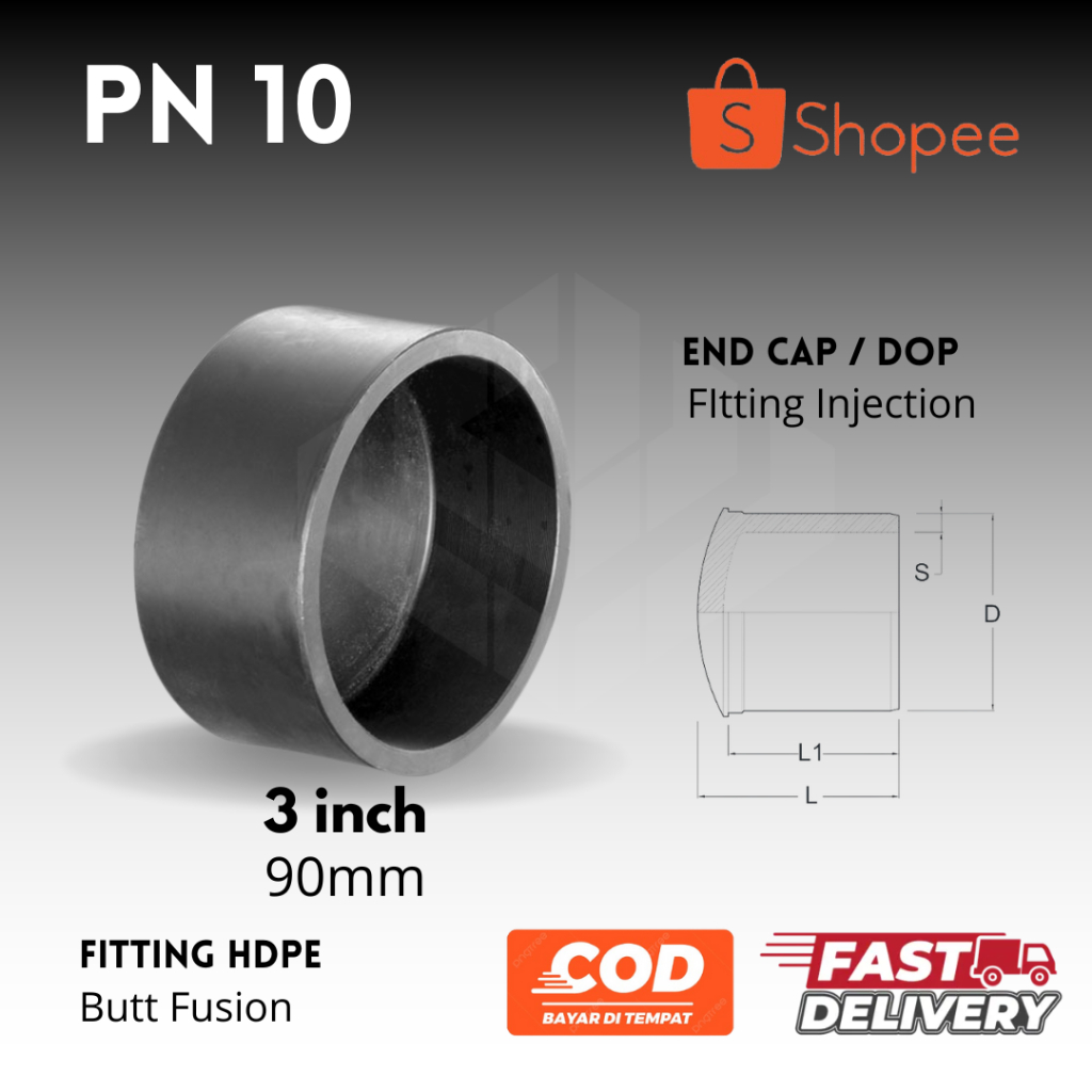 Butt Fusion End Cap / Dop PN10 90mm (3 inch) HDPE Injection Fittings ...