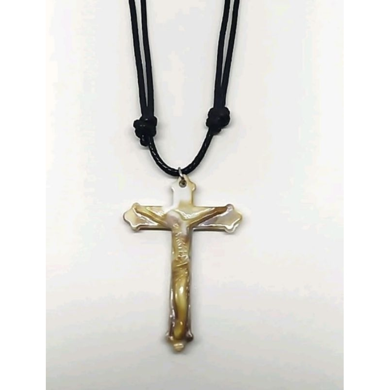 Men's Black Rope Catholic Cross Necklace / Korean Rope Cross Necklace ...