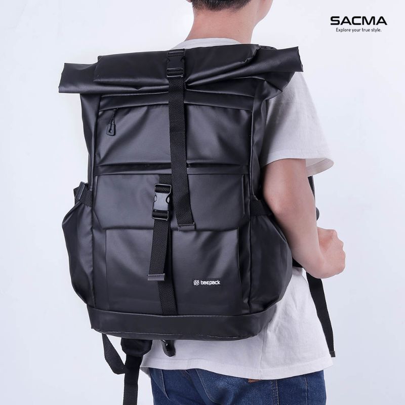 Premium Waterproof Leather Backpack Roll Top Thick Men Women Gear Bag ...