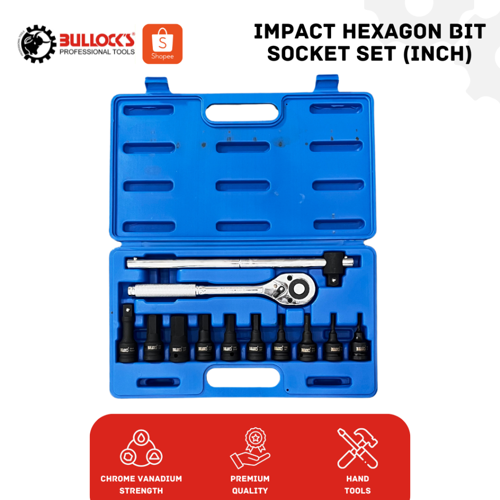 MATA Impact Hexagon Bit Socket 1/2" DR Set Inch Eye Socket Impact ...