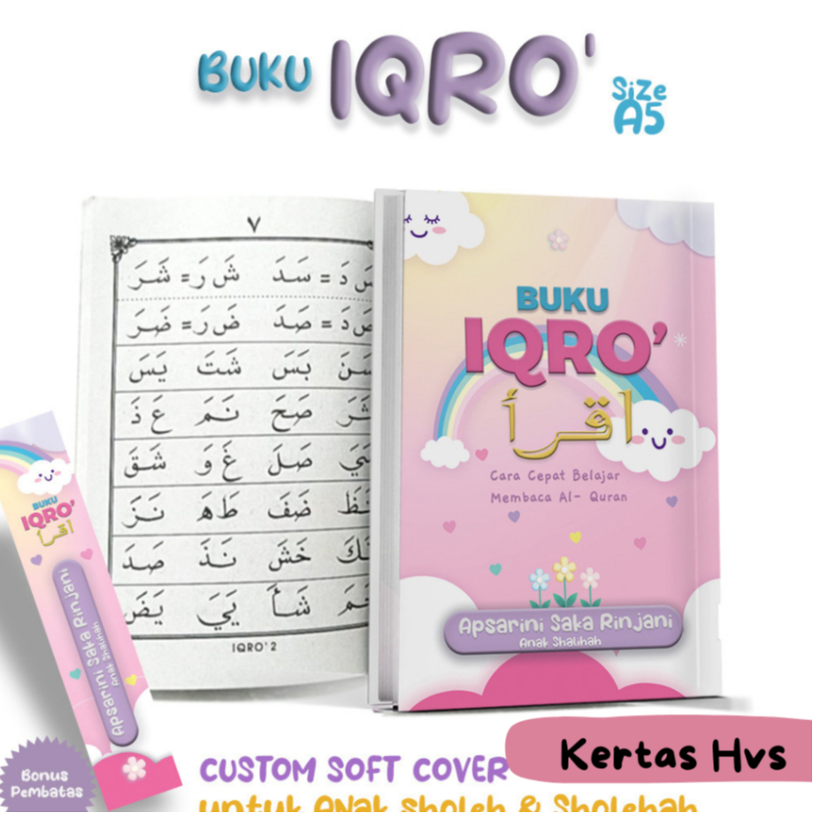 Iqro Custom Cover Book + Name Hard Cover for Sholeh & Sholehah Children ...