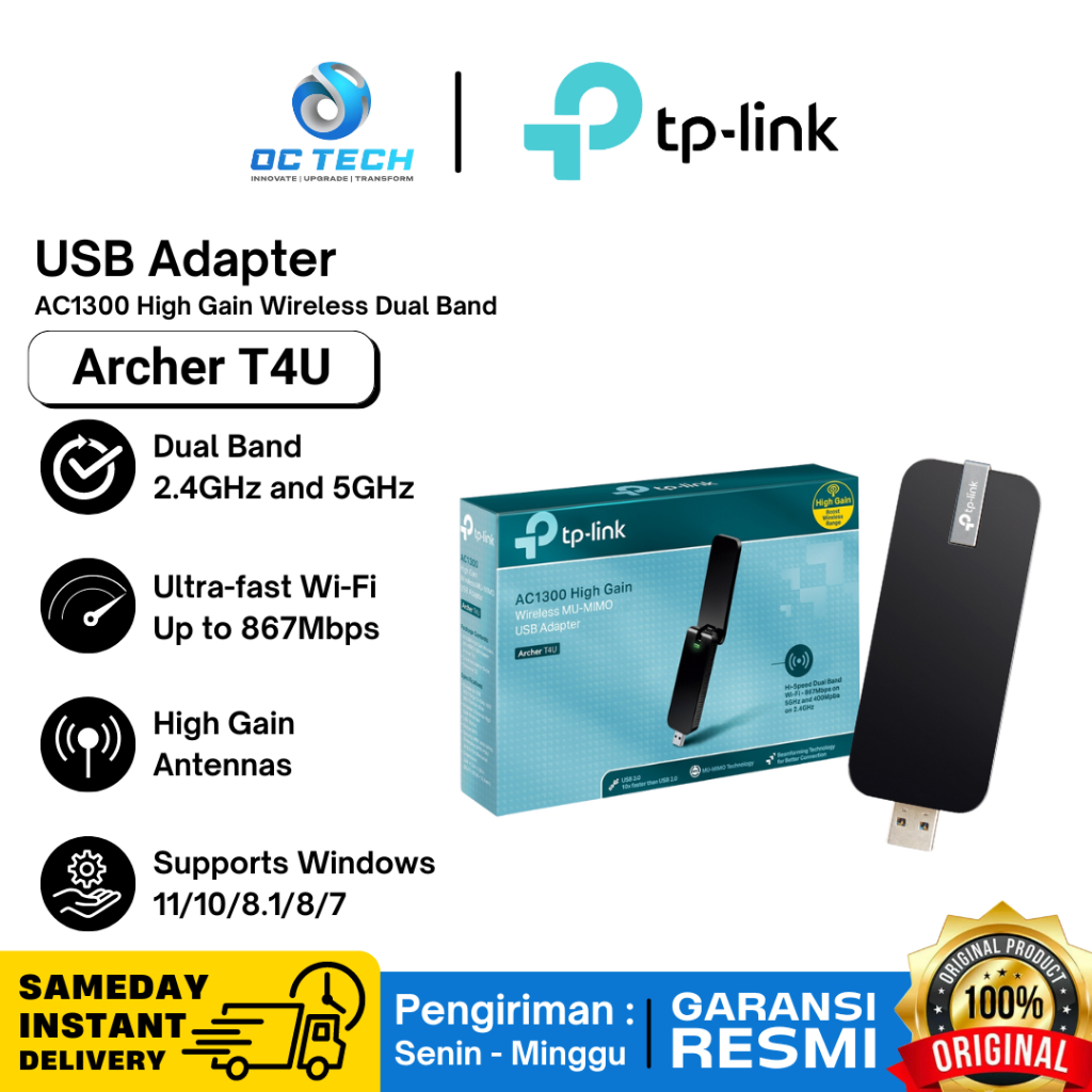 Usb A 3.0 Wireless Adapter TP Link Archer T4U AC1300 High Gain MU MIMO ...