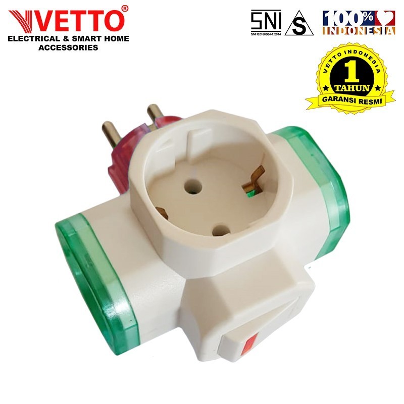 Vetto 3 Prong Grounded T Plug - Grounded Switch Adapter Plug V-880 | Shopee Philippines