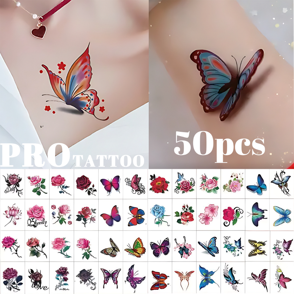 MAWAR [PROTATTOO] 50pcs Temporary Tattoo Set small size 3D/Flower ...