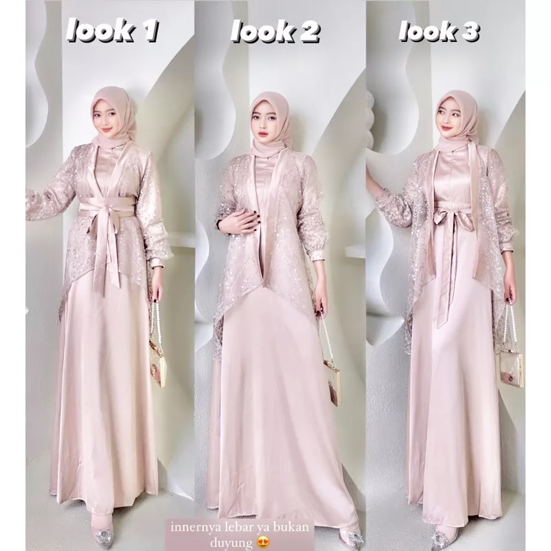 GAMIS FUJI 3 IN 1 / GAMIS ONE SET INNER AND OUTER / GAMIS SATIN VELVET ...