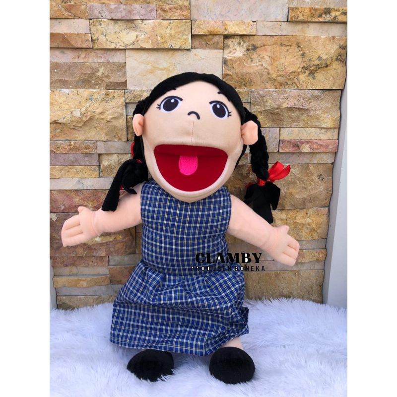 HITAM Cute Sister Character Doll Hand puppet Black Hair Sister Hand ...