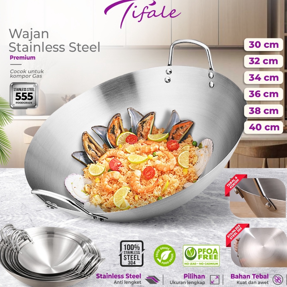 CODE Q15Y Tifale 555 Stainless Frying Pan with 6 Sizes with Premium ...