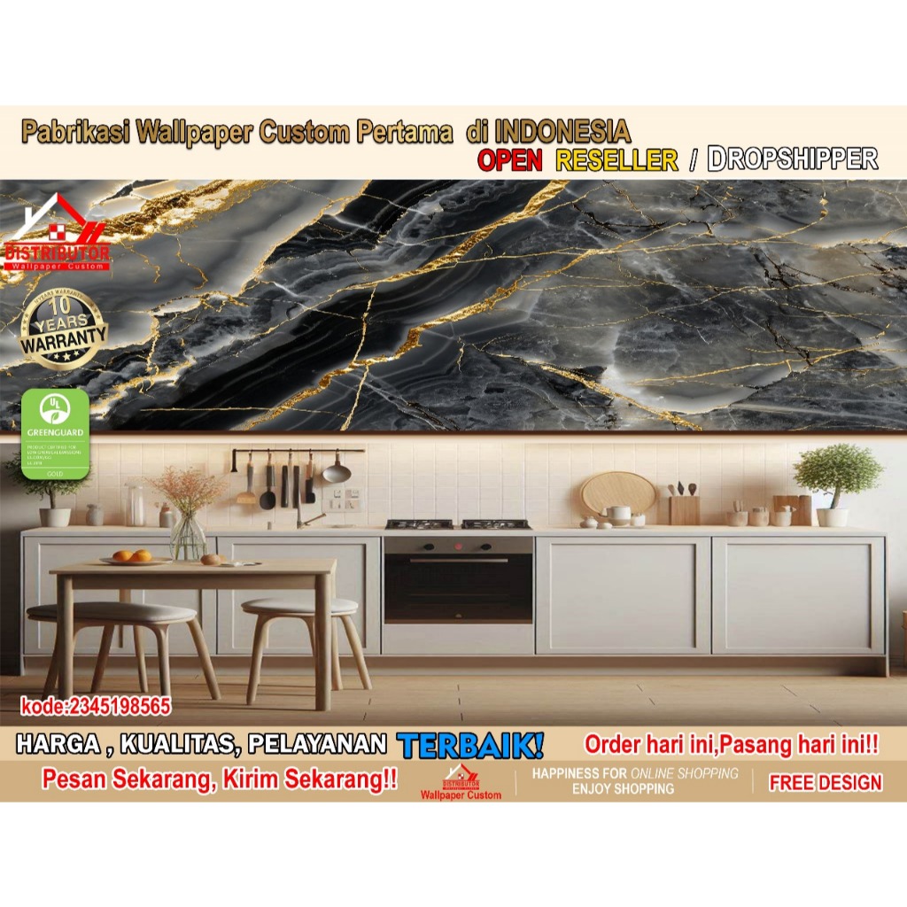 Marble Theme Custom 3D Wallpaper | Kitchen Wallpaper | Marble Kitchen Wallpaper | Wallsticker ...
