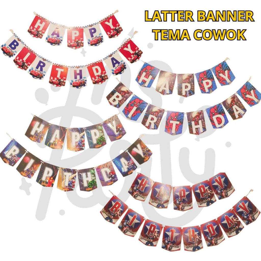 Ms.party LETTER BANNER HBD BOYS MOTIF / SPIDERMAN BATMAN / BATMAN MOTIF ...