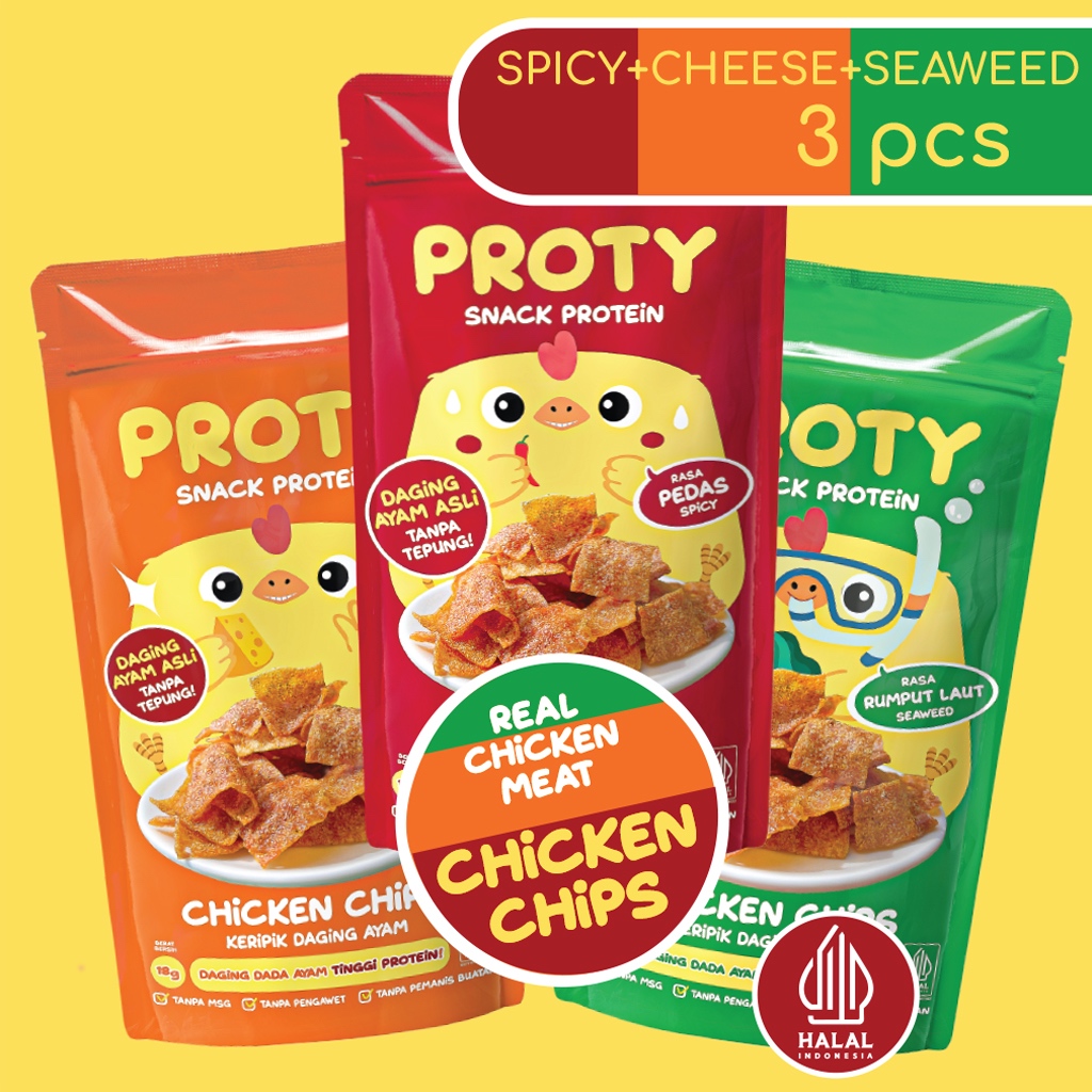 Proty Snack Chicken Chips Spicy (1 pcs)+Cheese(1 pcs)+Sea Grass(1 pcs ...