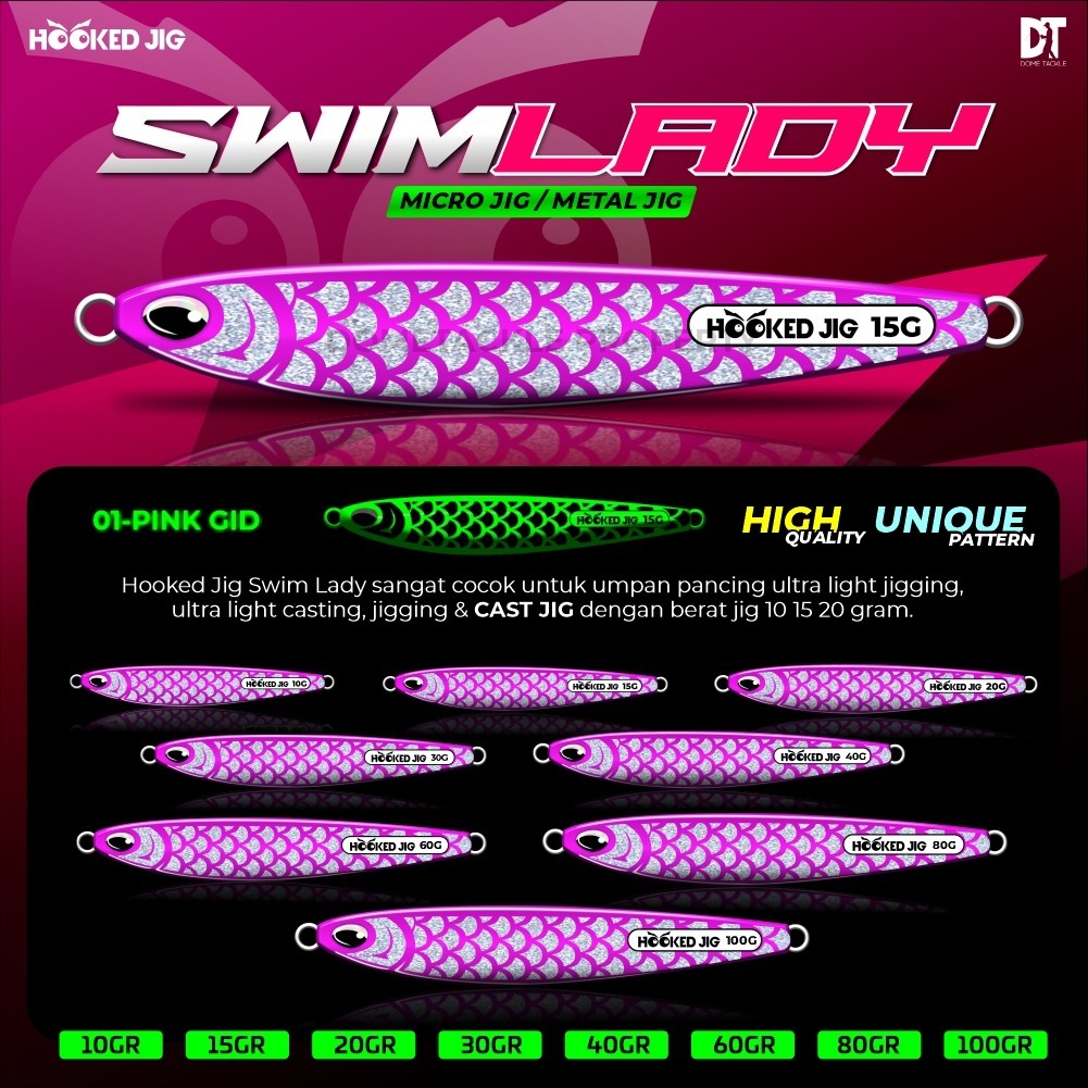 Metal Jig GID Premium Glow in The Dark 100gr 80gr 60gr 40gr 20gr 15gr 10gr Swim Lady By Hooked ...