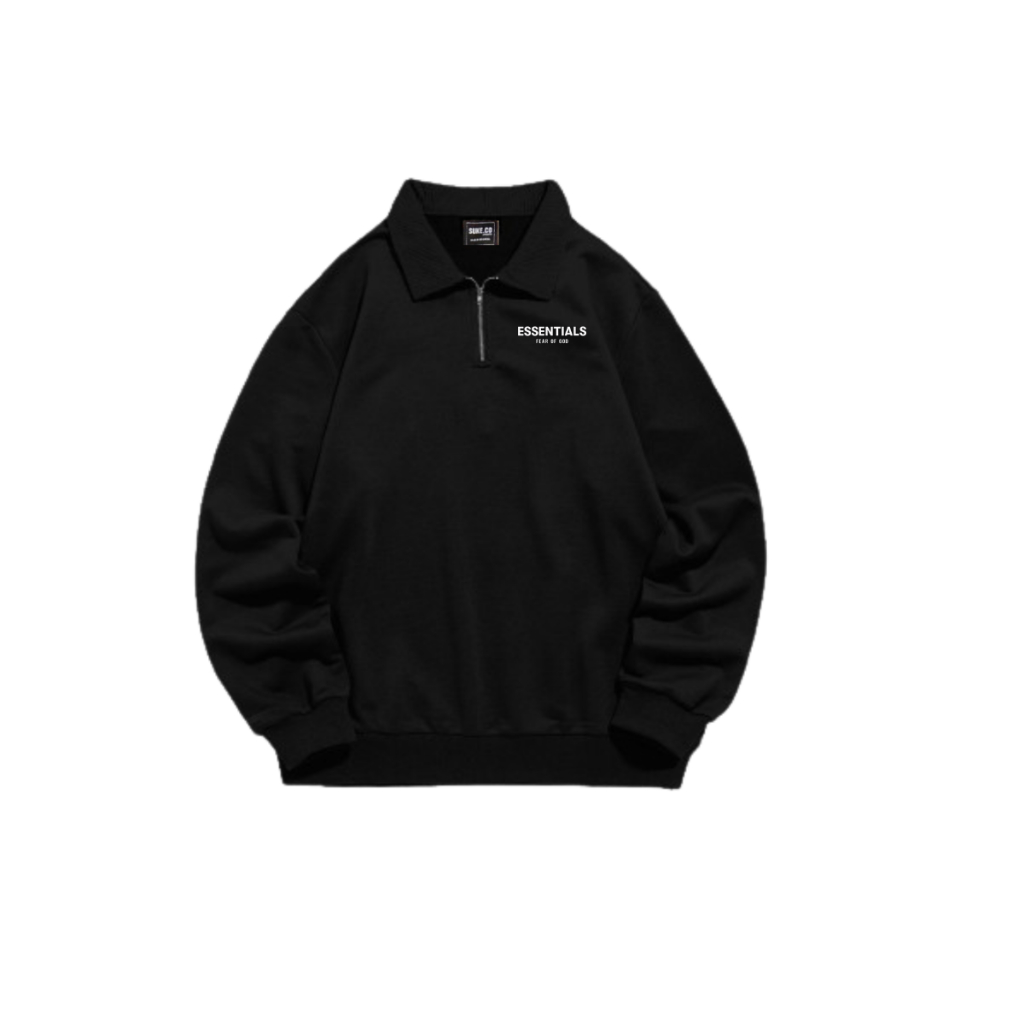 Essentials Black And White Premium Zipper Sweater / Half zip Distro ...