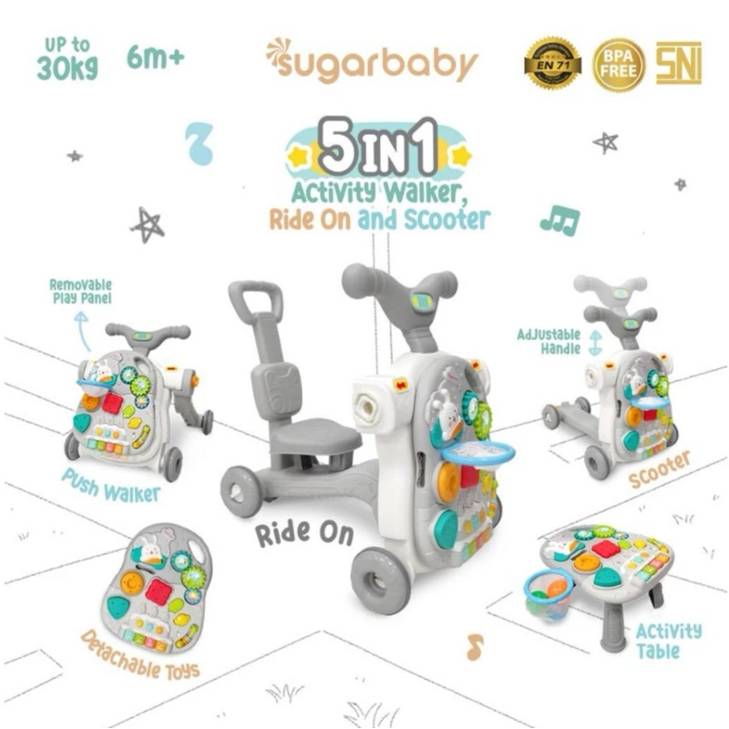 Sugar Baby 5 in 1 Activity Walker RideOn and Scooter Baby Push Walker ...