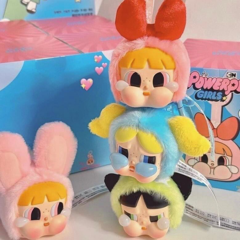 POP MART Cry Baby x Powerpuff Girls Plush Vinyl Face Pendant Blind Box Bunny Blossom Bubbles ...