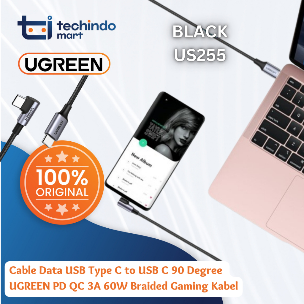 Usb Type C to USB C Data Cable 90 Degree UGREEN PD QC 3A 60W Braided ...