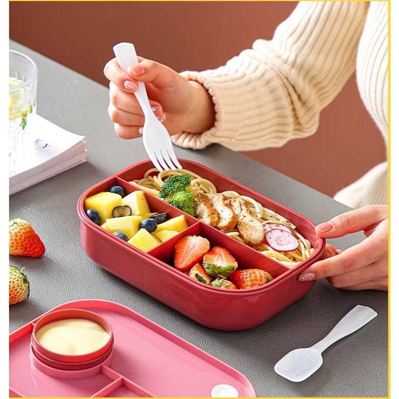 Spill-proof Aesthetic Lunch Box Bento Lunch Box 3 Dividers Cutlery ...