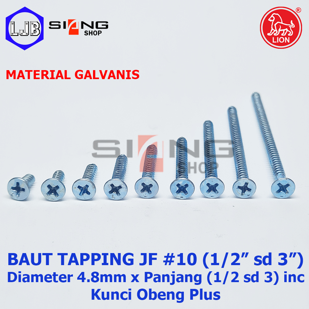 Per 100bj Tapping Bolt JF 10 LION Galvanized Tapping Screw | Shopee ...