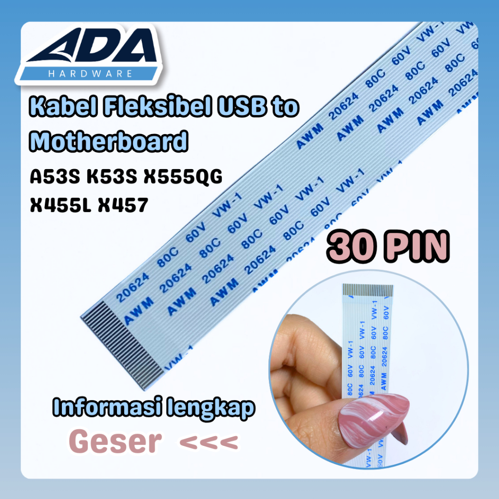 Flex Cable USB to Motherboard Laptop Asus A53S K53S X555QG X455L X457 30 Pin Unidirectional ...