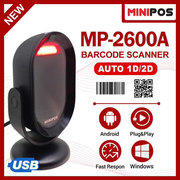 Barcode Scanner 1D 2D MINIPOS MP-2600A OMNI Auto Scan QRCode QRIS ...