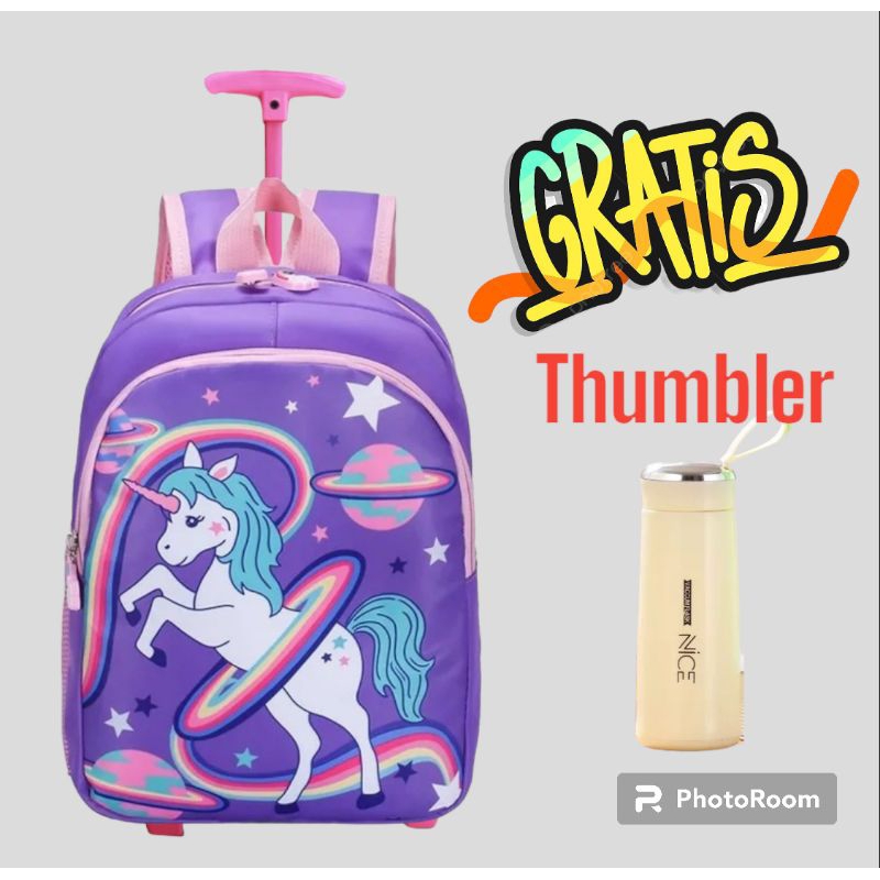 Dbs UNICORN NEW Backpack Trolly Bag Character Push Wheel Backpack For ...