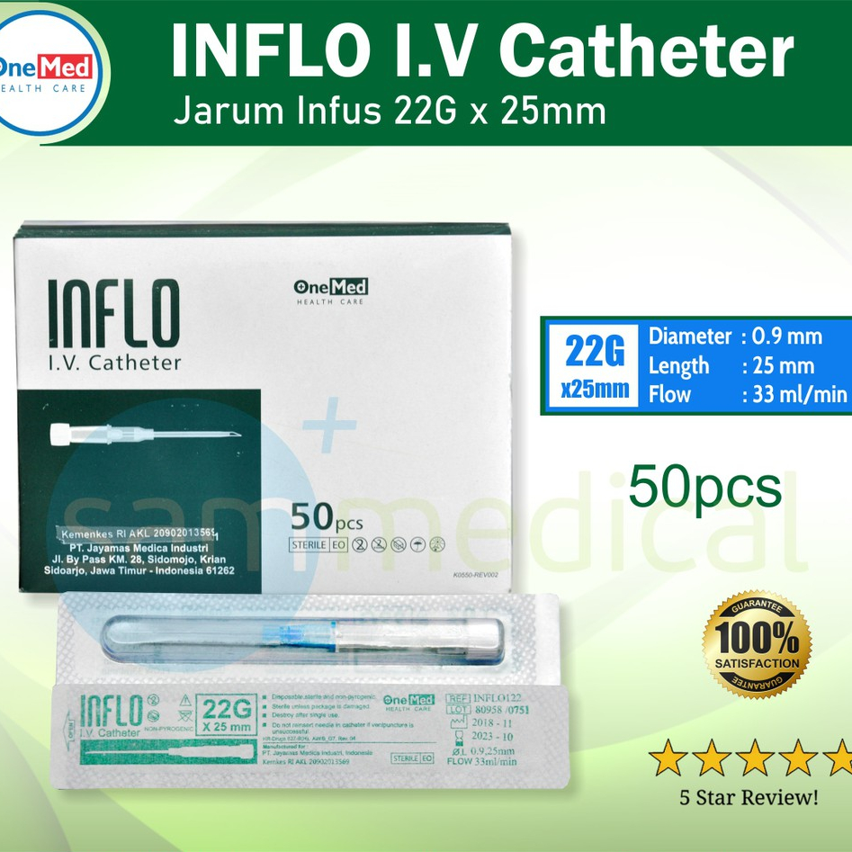 Onemed Inflo Iv Catheter 22g X 25mm / Infusion Needles per 5 Pcs ...