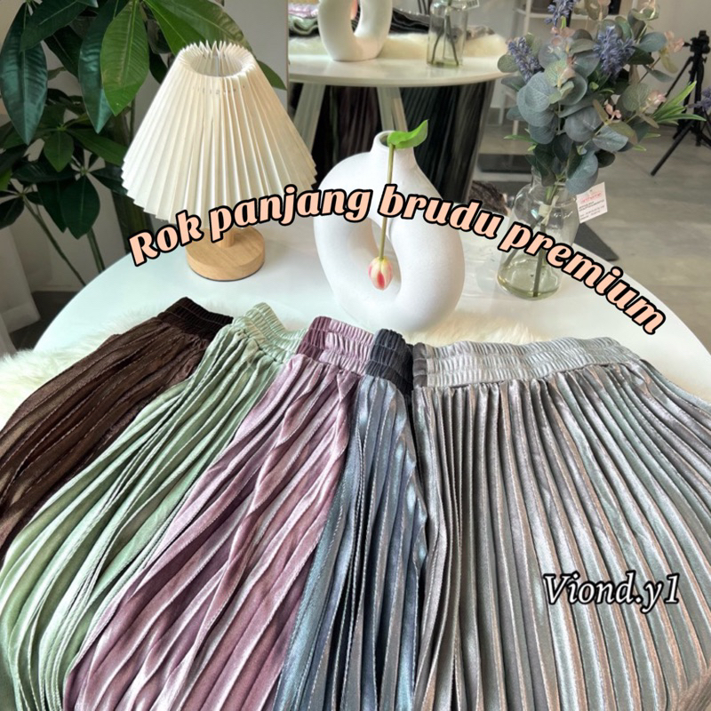 Korean Women's Bludru Plisket Skirt / Plain Premium Bludru Long Skirt ...