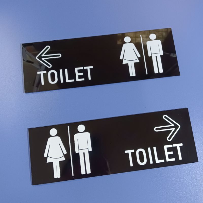 HITAM PUTIH Acrylic Toilet Direction Board Uk.10x30 cm Black Color ...