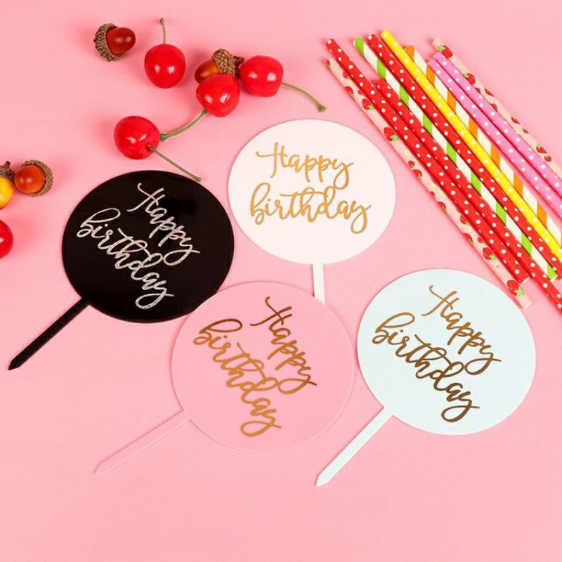 Round happy birthday cake topper / round plastic birthday cake topper ...