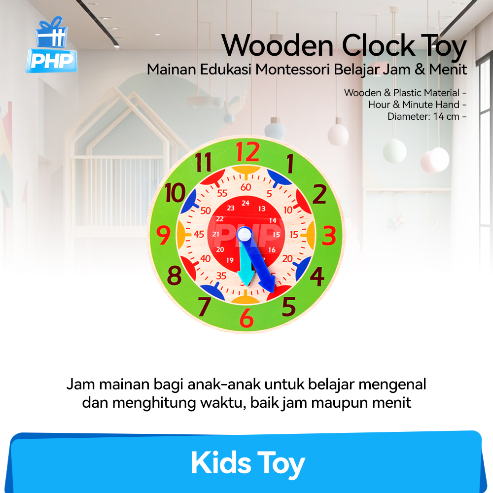 PHP Children's Toy Learning Clock & Minutes / Wooden Clock Toy ...