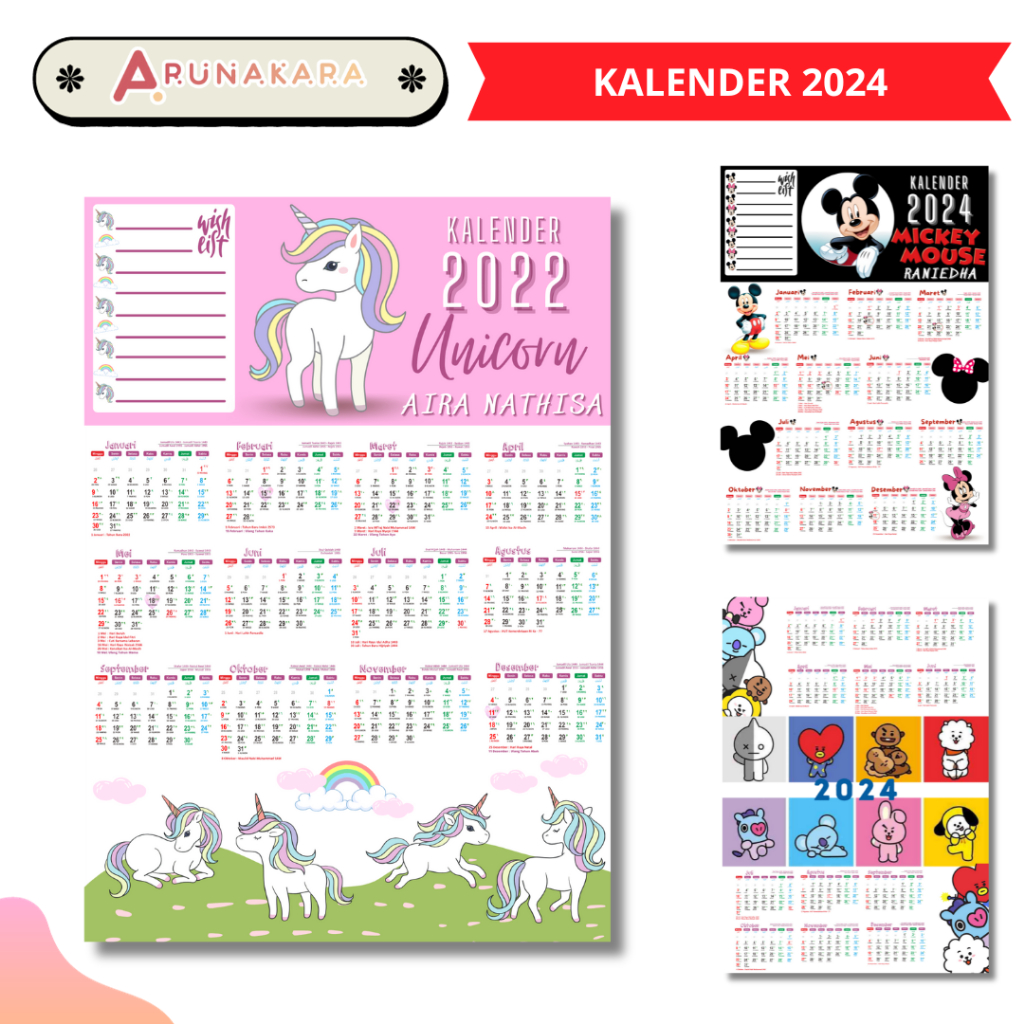 Custom 2025 Unicorn Mickey Mouse BT21 Wall Calendar A3 size calendar ...